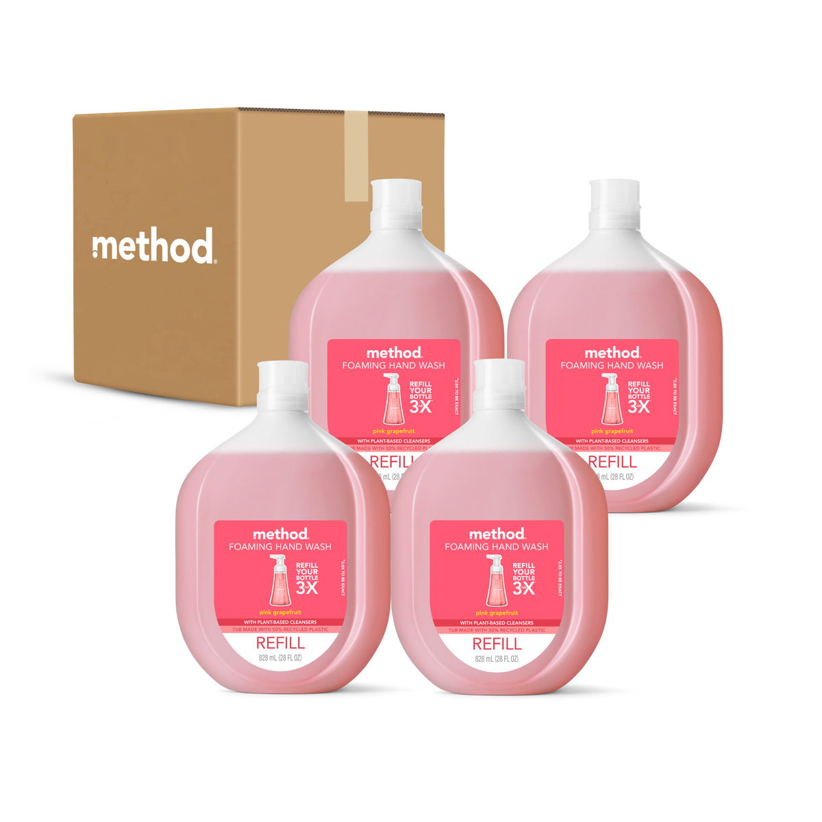 (carton of 4) foaming hand wash refill 828ml - pink grapefruit | method ...