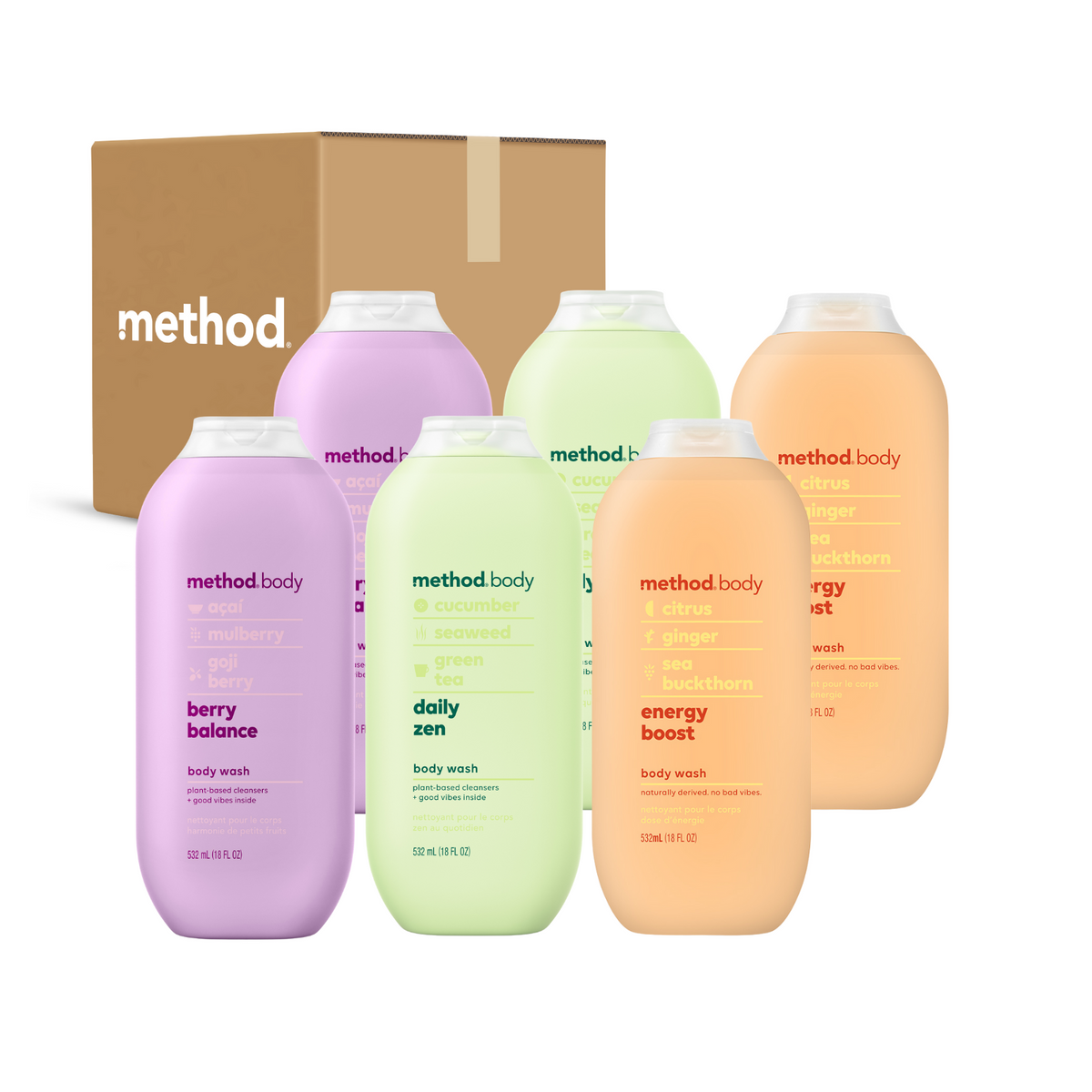 (carton of 6) body wash assorted 532ml | method home singapore